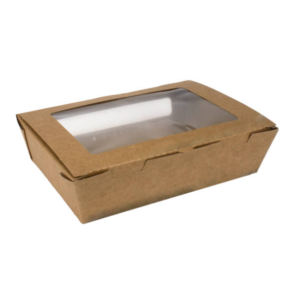 1200ml Salad Box with Window | Kraft Compostable Food Packaging – Lamkyo